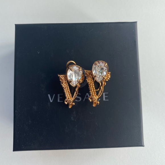 Versace Collection | Jewelry | Versace Virtus Gold And Rhinestone Clip On Earrings Authentic ...